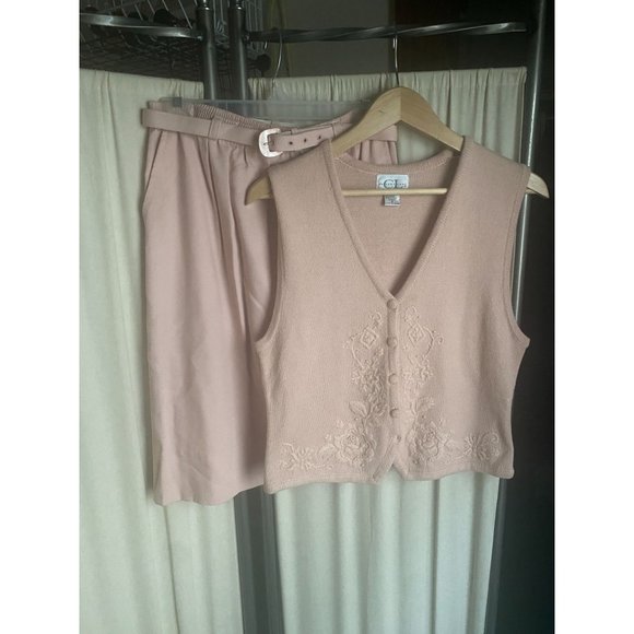 Cricket Lane | Other | Vtg Cricket Lane Pink Vest Skirt Suit Set Vest ...